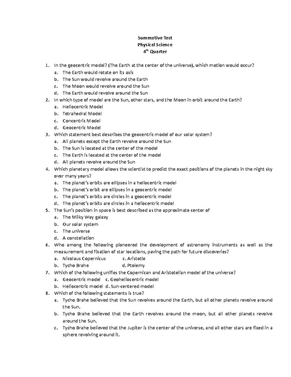 Summative Test PS 4th quarter - Summative Test Physical Science 4 th ...