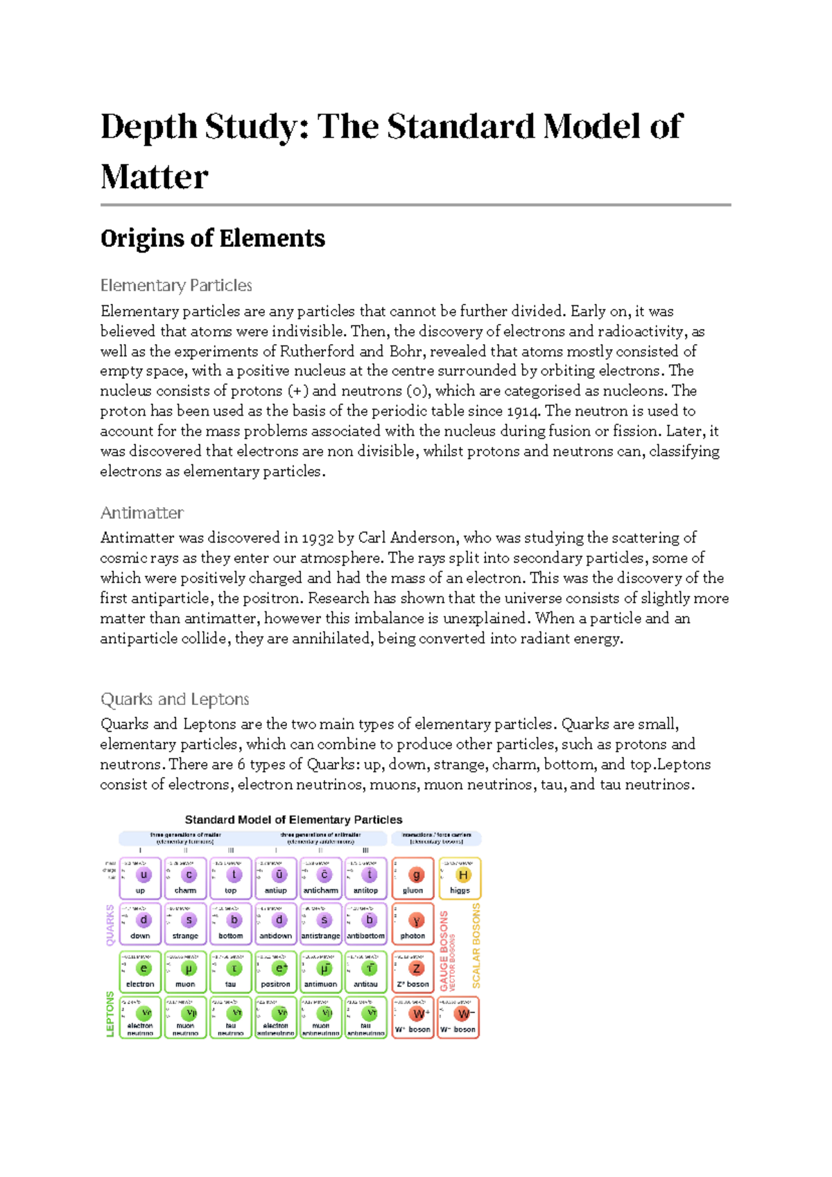 Depth Study The Standard Model of Matter - Depth Study: The Standard ...