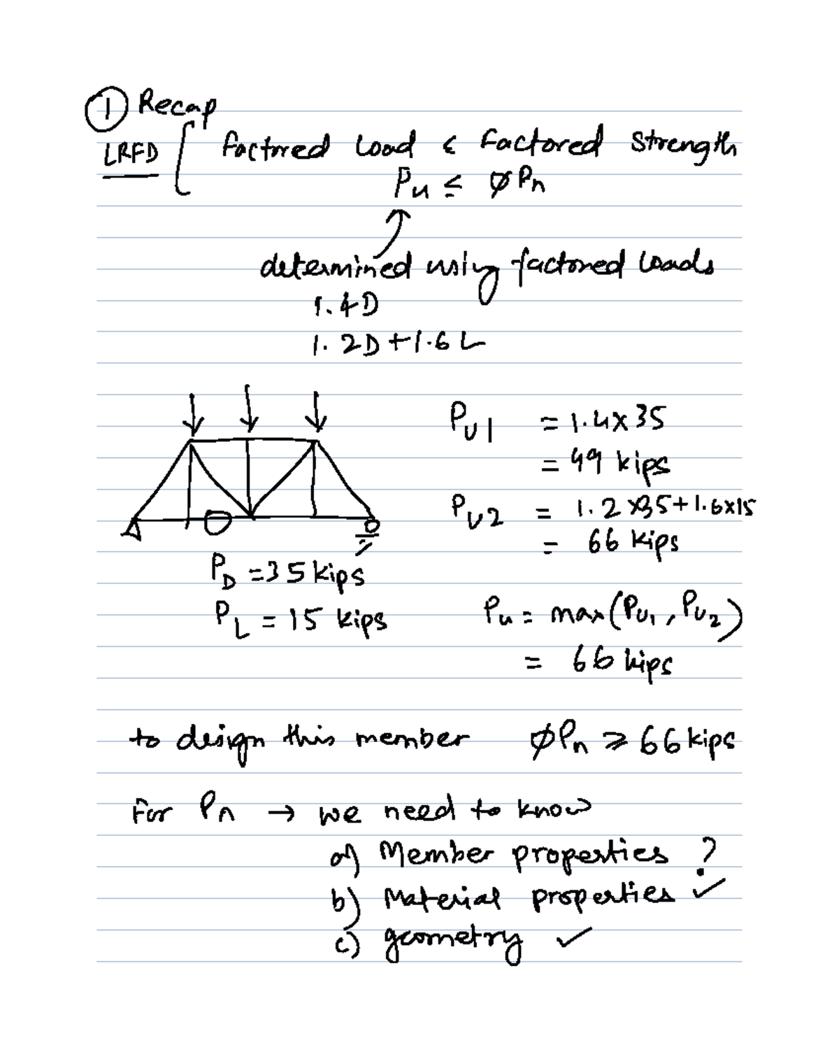 Lecture 2 Tension 1 - 1 Recap LRFD factored load E Factored Strength Pu ...
