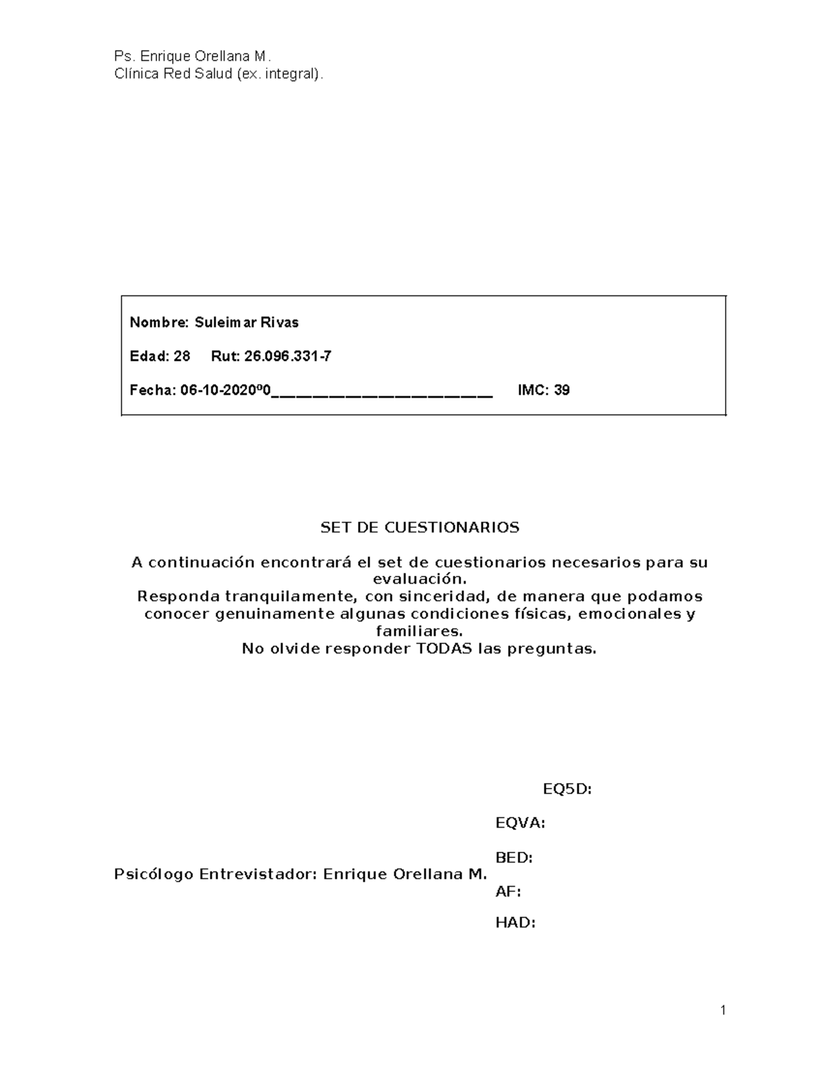 Cuestionarios PASE - cuestionario - Clínica Red Salud (ex. integral ...