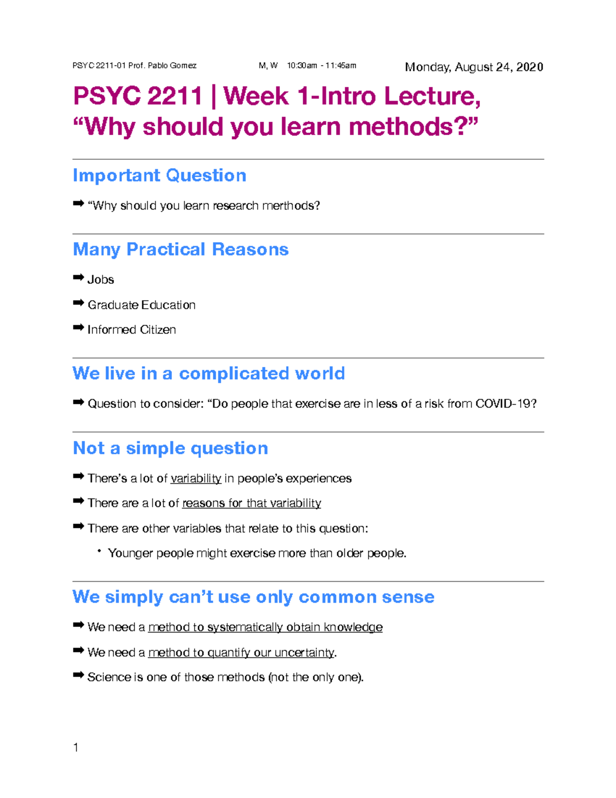 PSYC 2211: Week 1 - Intro Lecture + Zoom Notes - PSYC 2211 | Week 1 ...