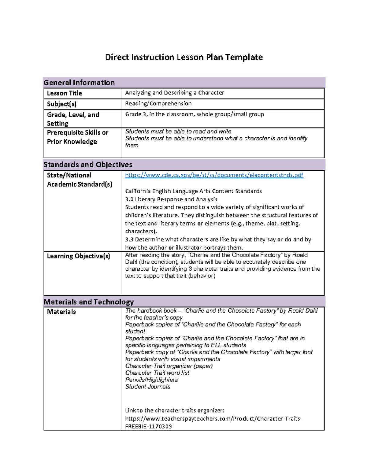 Lesson Plan C909 - Task 1 - Direct Instruction Lesson Plan Template General Information Lesson ...
