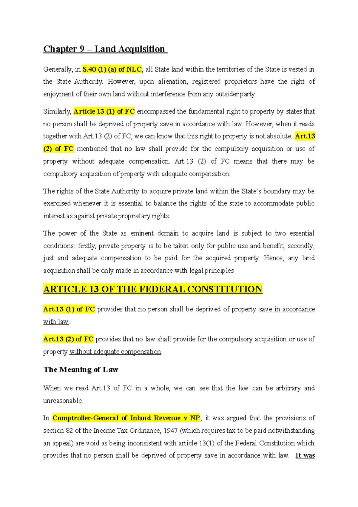 Chapter 9 – Land Acquisition - Chapter 9 – Land Acquisition Generally ...