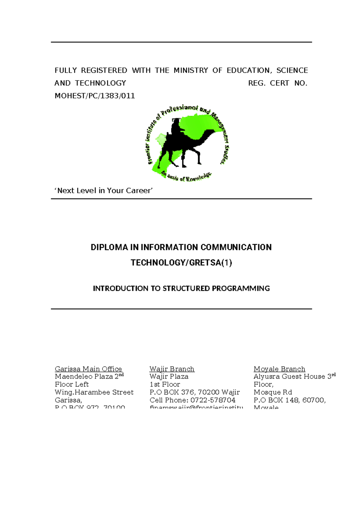 C structured programming notes - FULLY REGISTERED WITH THE MINISTRY OF ...