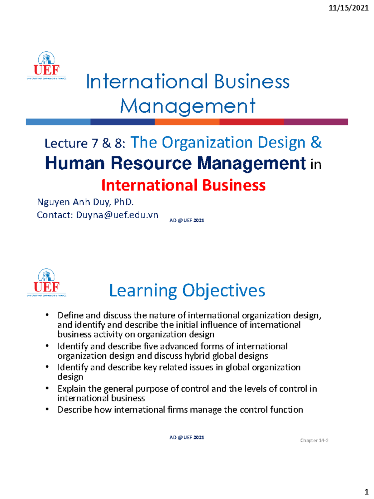 Int Business Management Course AD Day 78 Int Organization IHRM ...