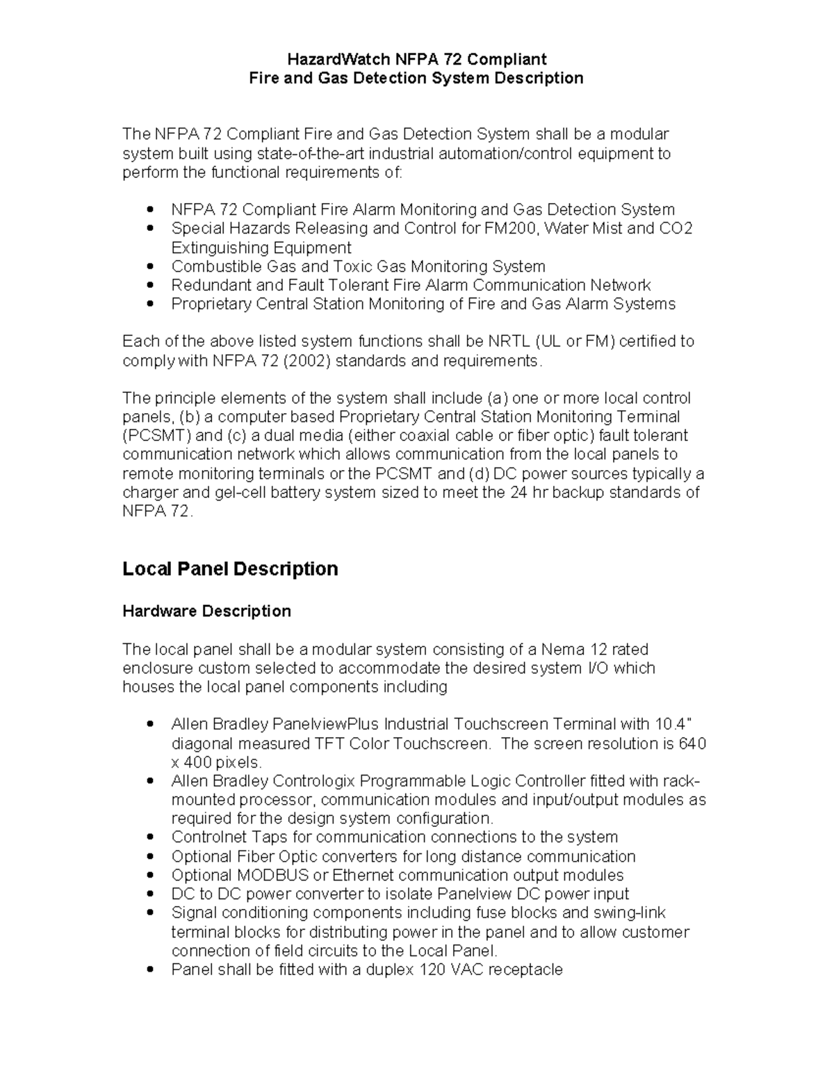 Hazardwatch - Fire and Gas Detection System Description The NFPA 72 ...
