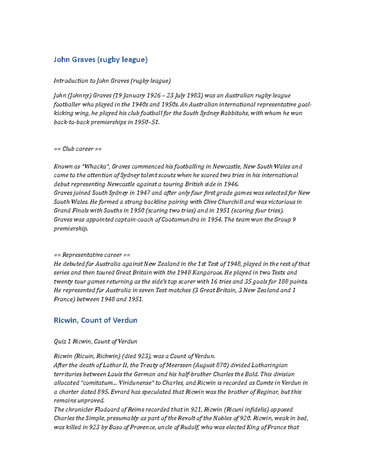 PSY167 Essay John Graves (rugby league) - John Graves (rugby league ...