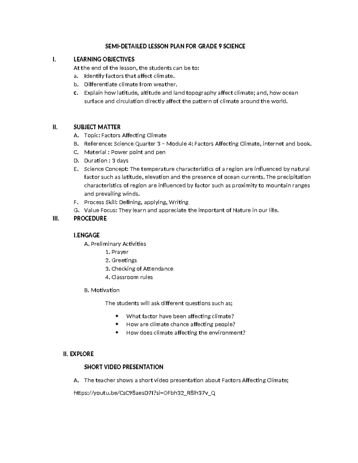 4-climate-lp - Environmental science lesson - SEMI-DETAILED LESSON PLAN ...