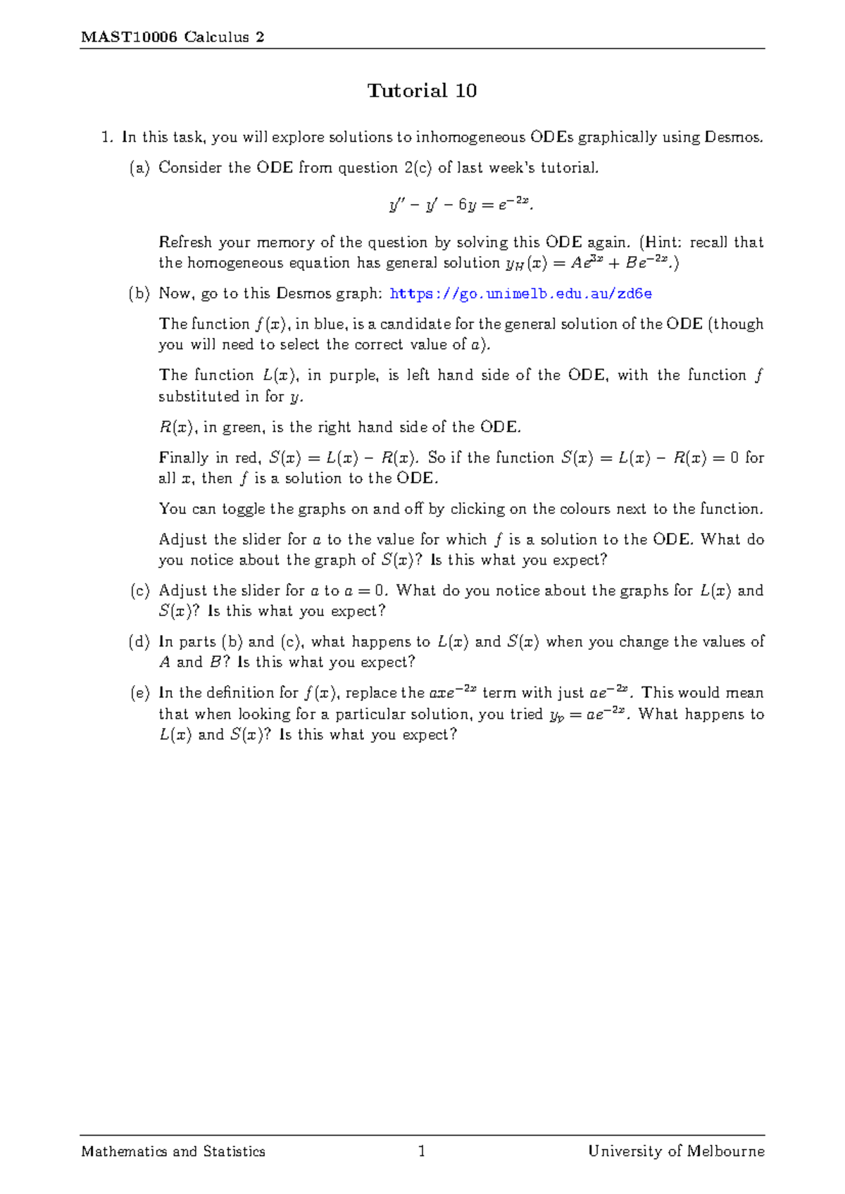 MAST10006 Tute10 - MAST10006 Calculus 2 Tutorial 10 In this task, you ...