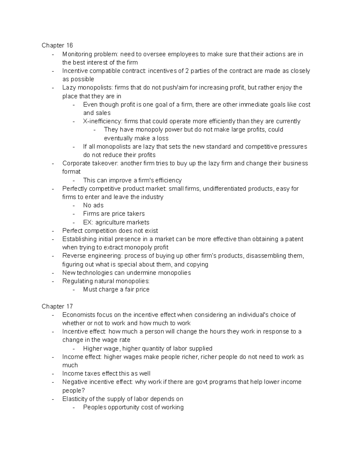 Microecon Final Study Guide - Google Docs - Chapter 16 - Monitoring ...