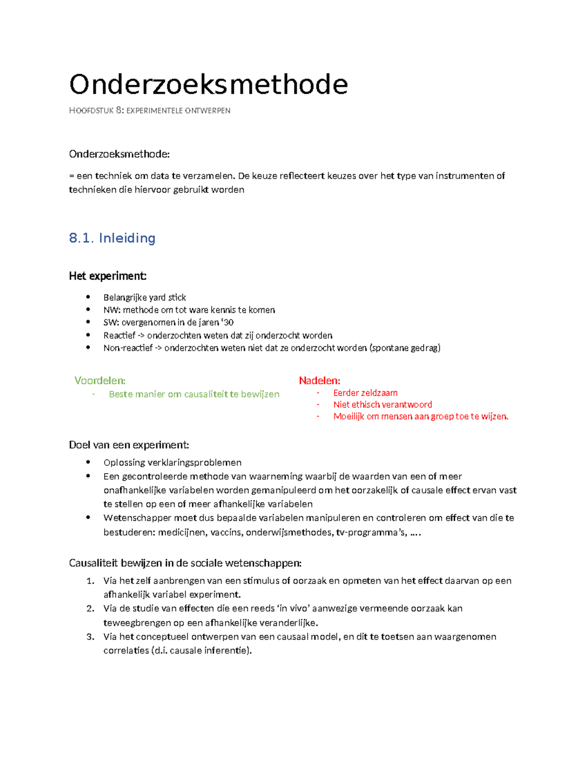 Onderzoeksmethode - hoofdstuk 8 - Onderzoeksmethode HOOFDSTUK 8 ...