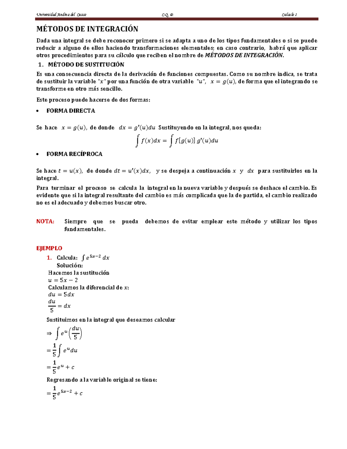 1. Plantilla Integrales -2 - Universidad Andina del Cusco C. P. Calculo ...