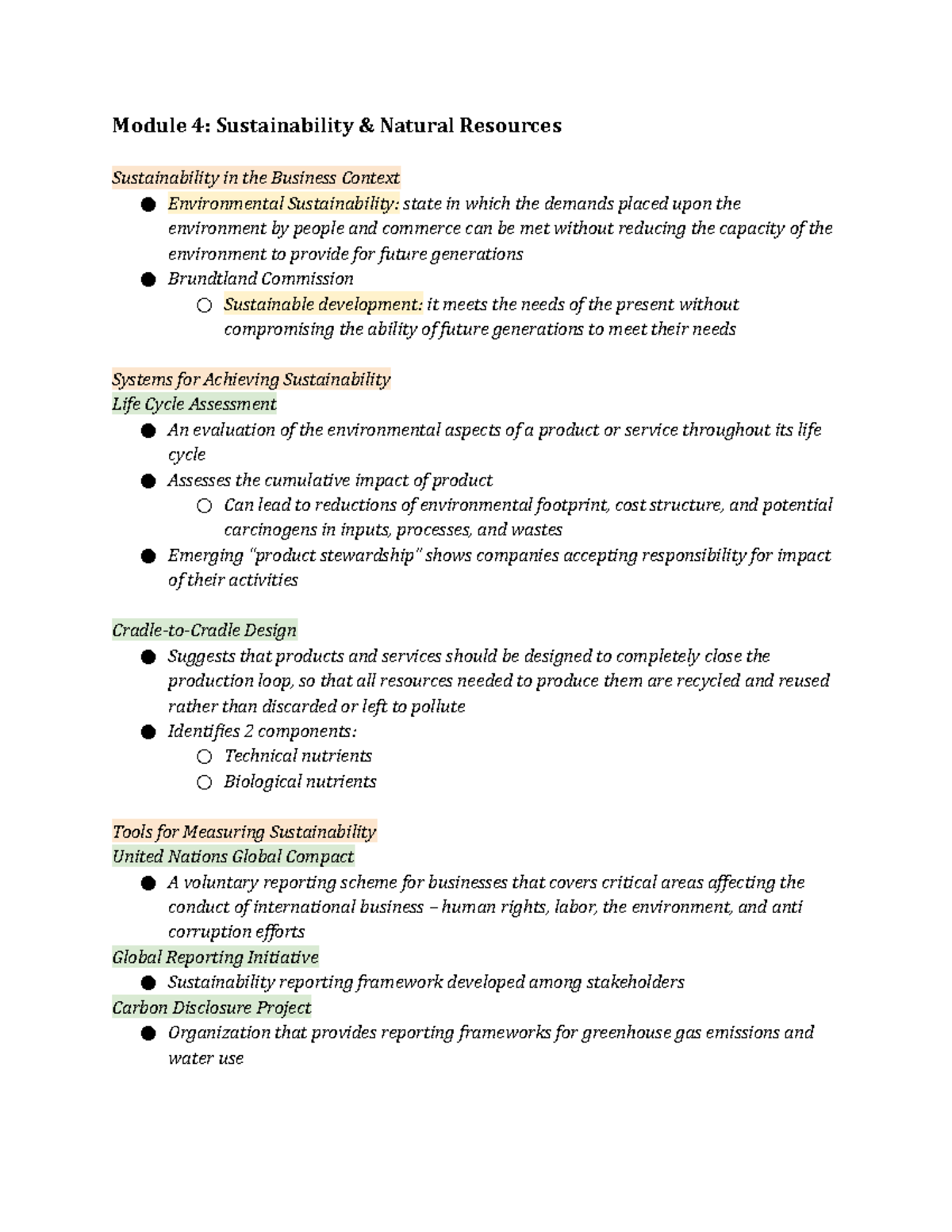 Module 4 Notes and Concepts - Module 4: Sustainability & Natural ...