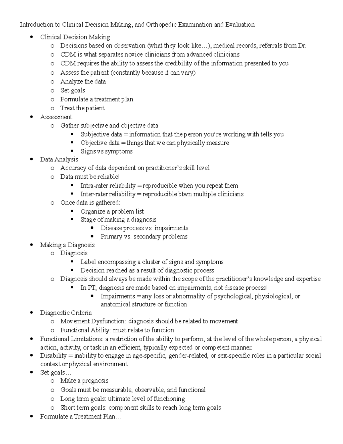Introduction to Clinical Decision Making Notes - ..), medical records ...