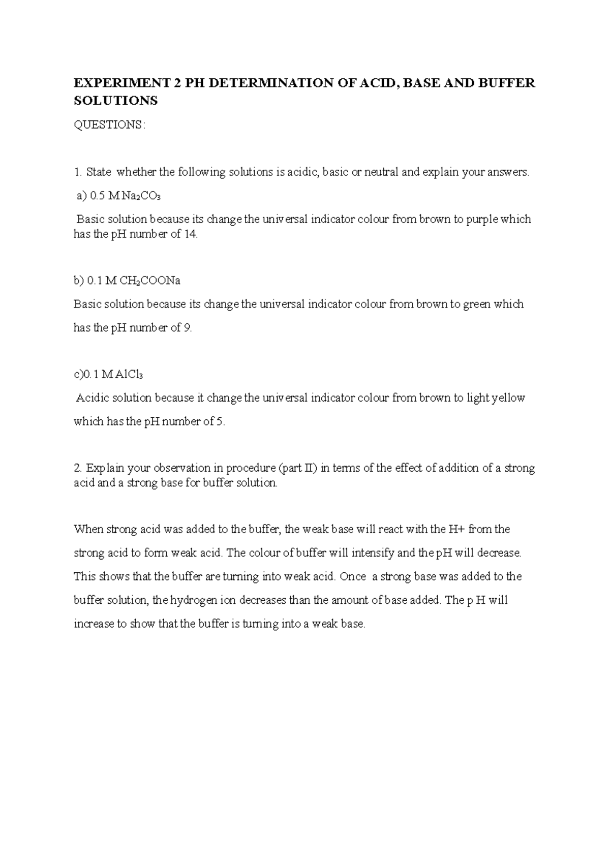 Experiment 2 -PH Determination OF ACID CHM271 - EXPERIMENT 2 PH ...