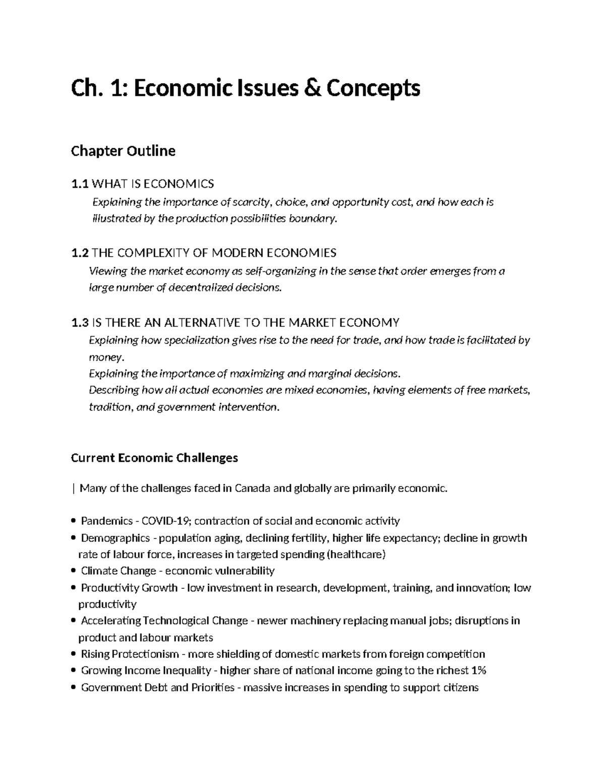 ECON 101 Notes - Ch. 1: Economic Issues & Concepts Chapter Outline 1 ...