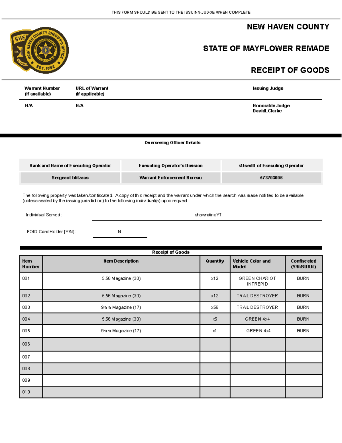 Search Warrant shawndino YT 2 - THIS FORM SHOULD BE SENT TO THE ISSUING ...
