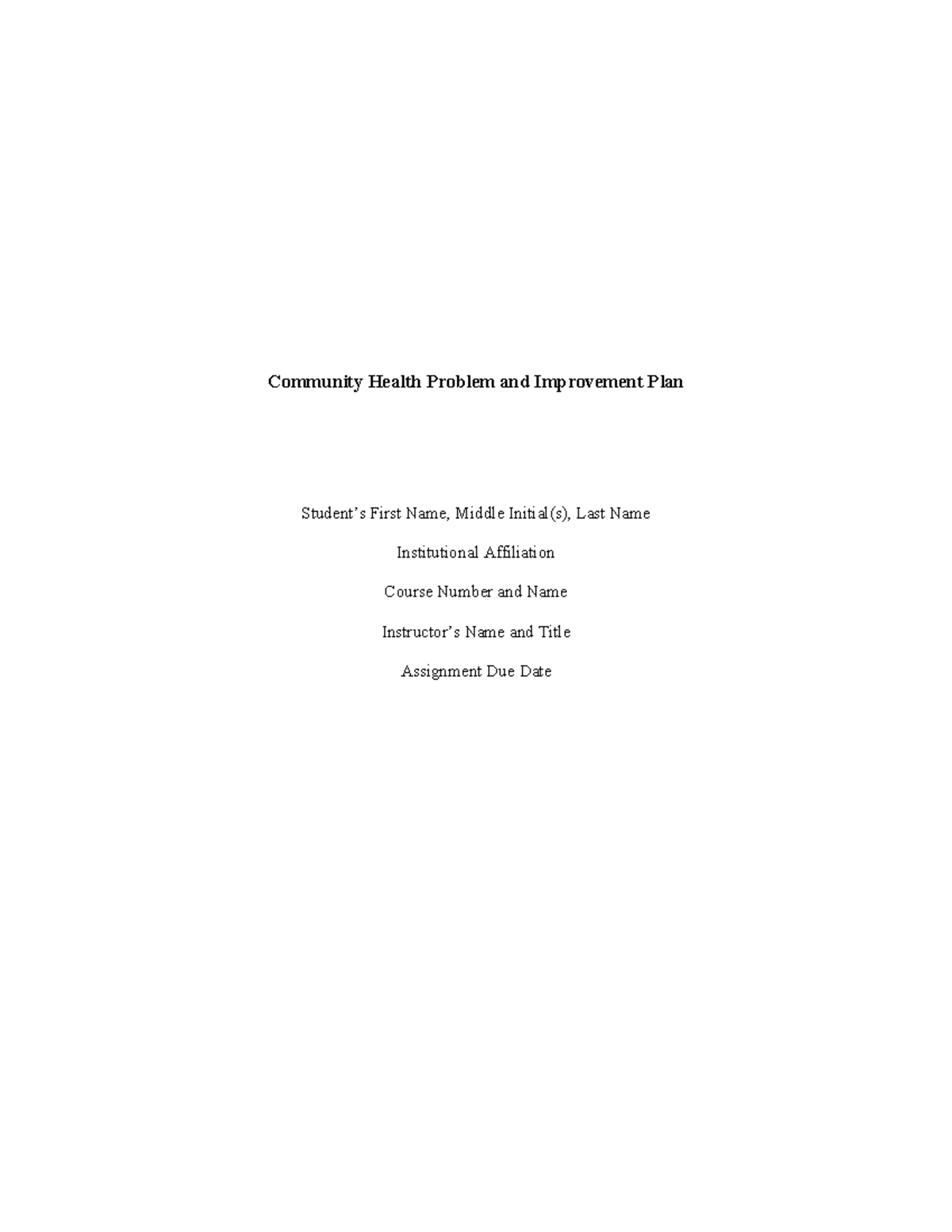 Community Health Problem & Improvement Plan Revised - Community Health ...