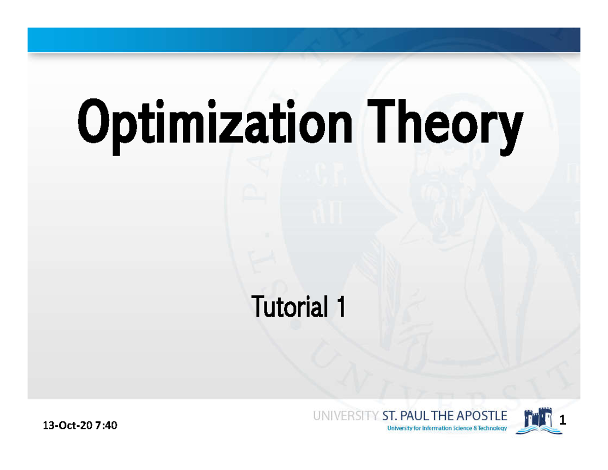 Tutorial 1 OTH 202010 13 - 13-Oct-20 7: Optimization Theory Tutorial 1 ...