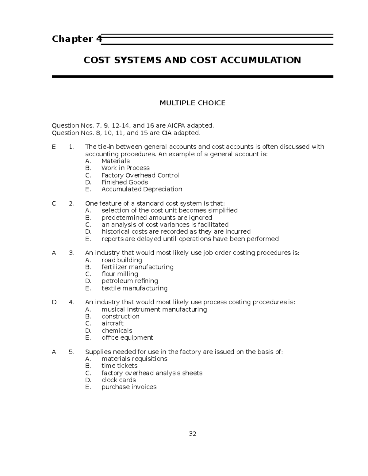 TEST BANK Cost Accounting 14E by Carter Ch04 - Chapter 4 COST SYSTEMS ...