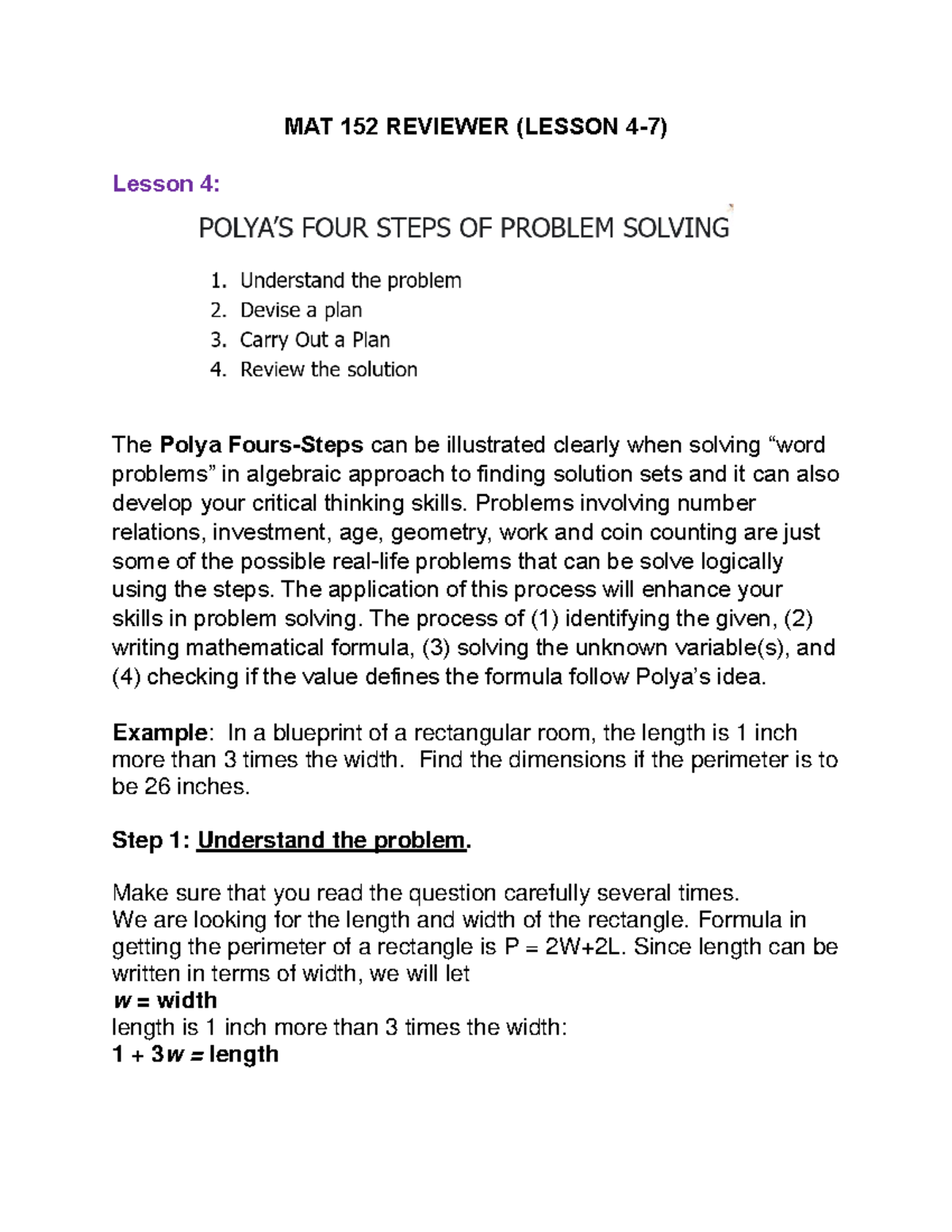 Reviewer MAT 152 Lesson - MAT 152 REVIEWER (LESSON 4-7) Lesson 4: The ...