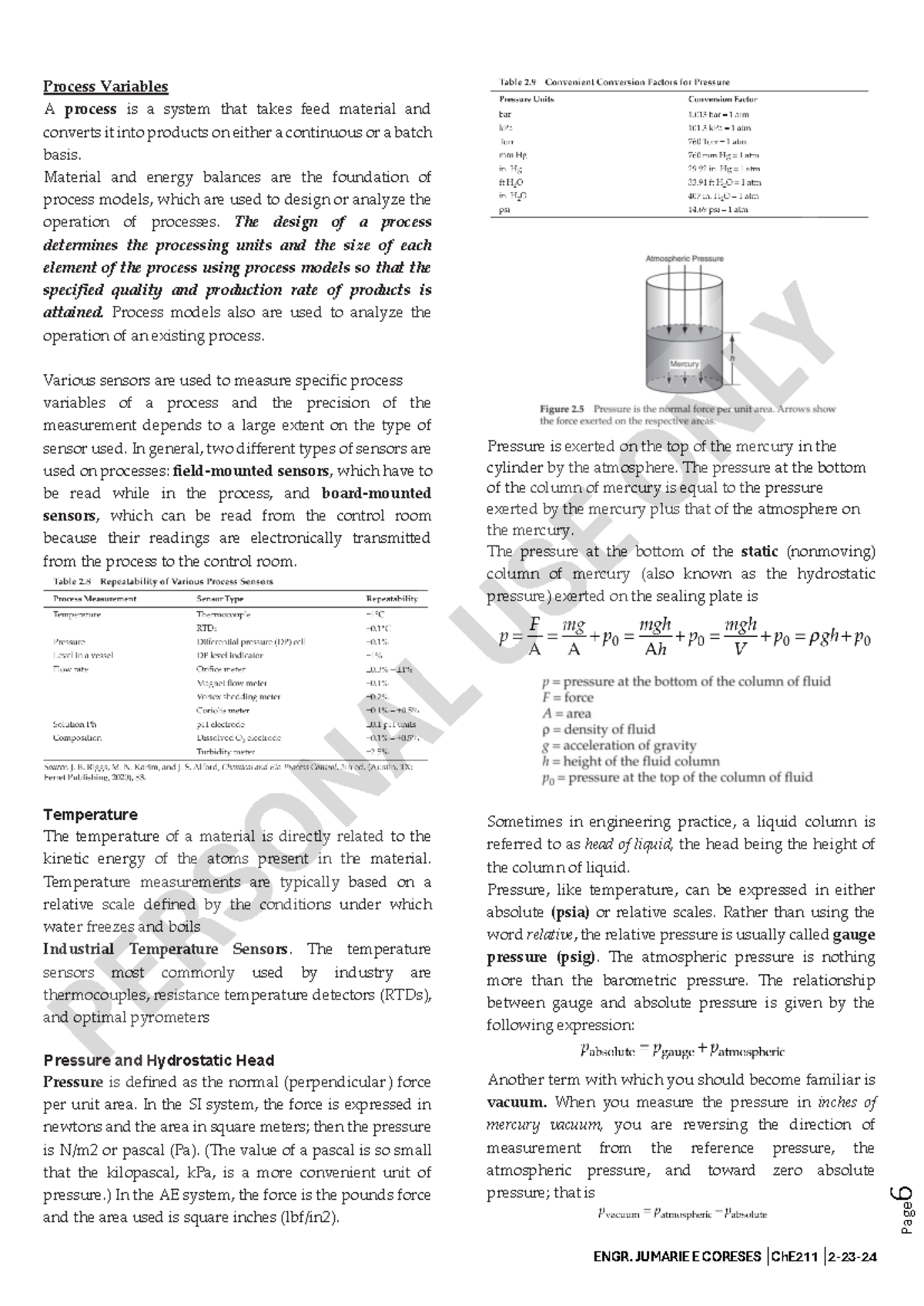 Ch E Calc Process Variables - Page 6 Process Variables A process is a ...