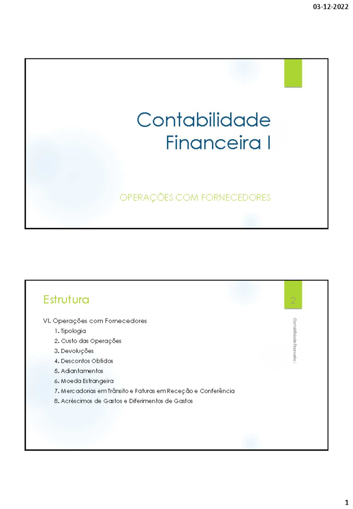 Capitulo 7 Operacoes com fornecedores - Contabilidade Financeira I ...