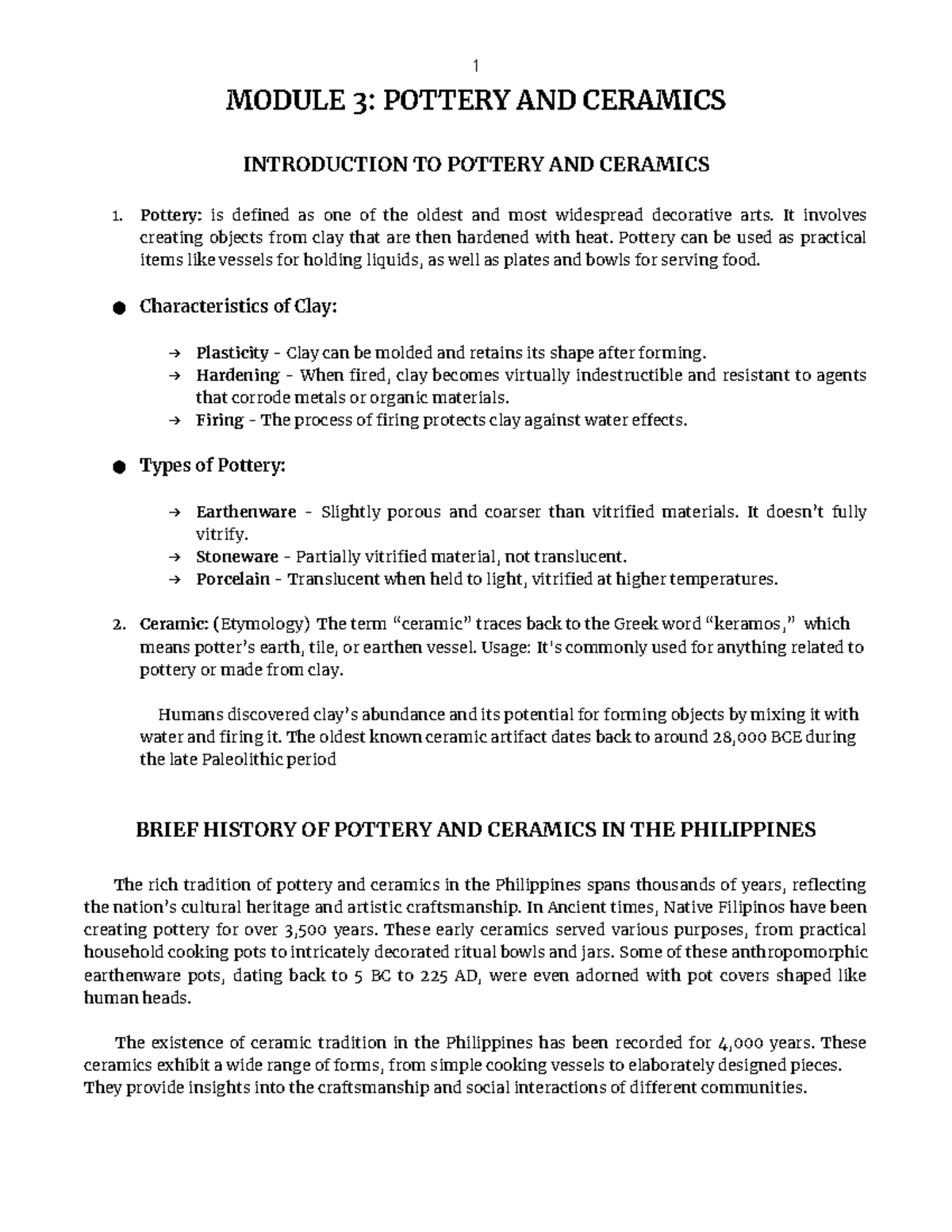 ICC pottery and woodcarving sculptures - MODULE 3: POTTERY AND CERAMICS ...