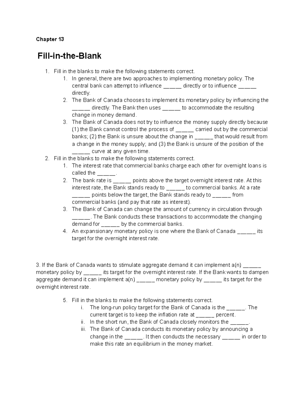 ECON102 Final Review - dddd - Chapter 13 Fill-in-the-Blank Fill in the ...