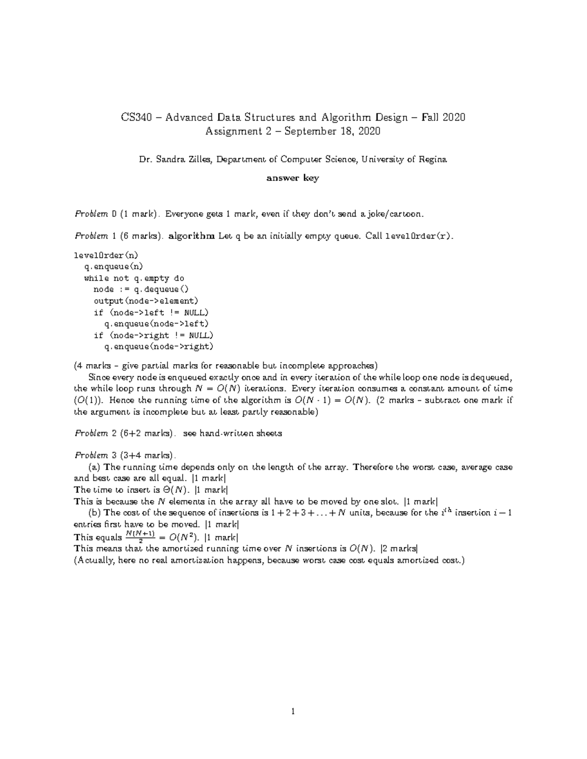 02answer Key Merged - Assignment for students - CS340 – Advanced Data Structures and Algorithm ...