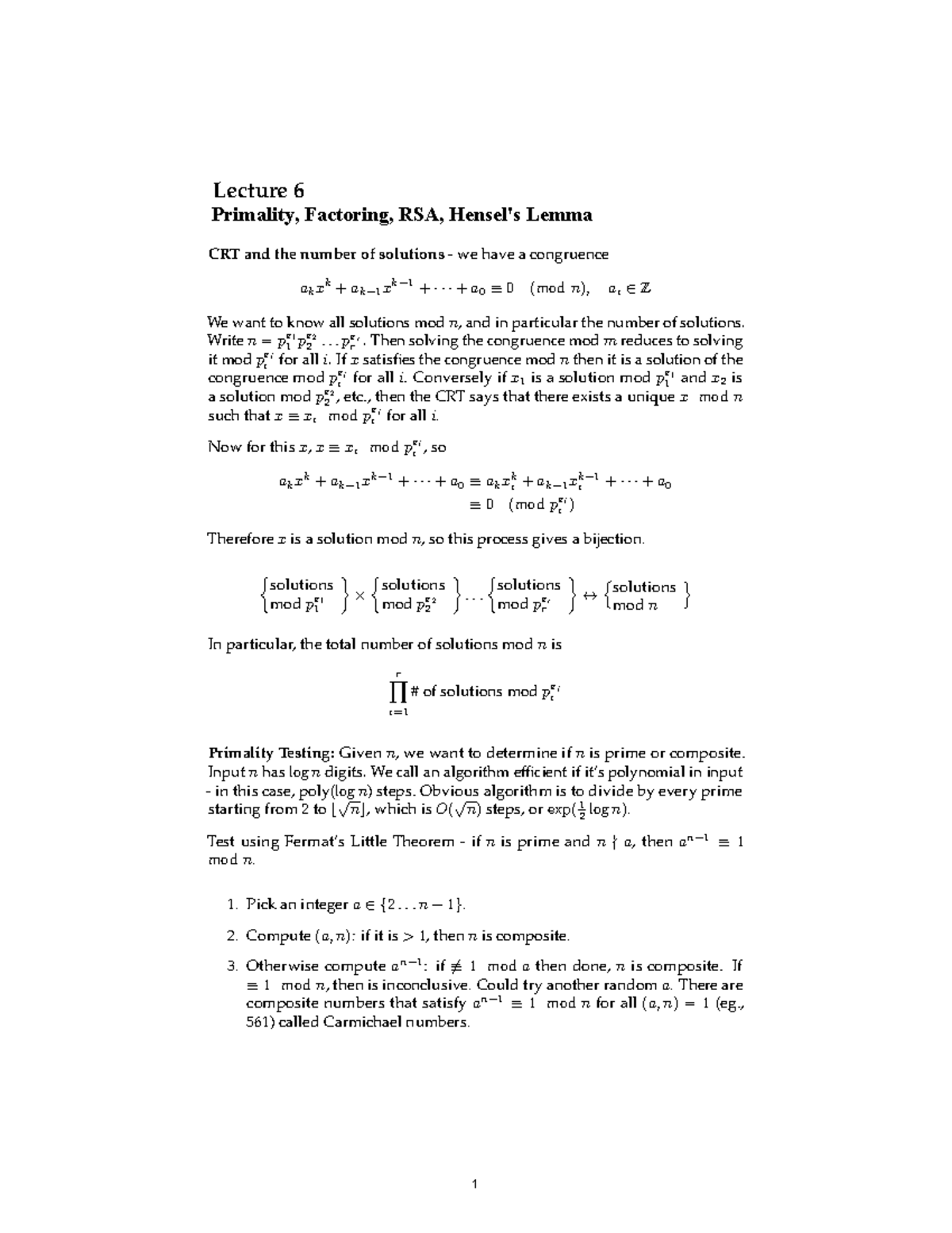 MIT18 781S12 lec6 - adadad - Lecture 6 CRT and the number of solutions ...