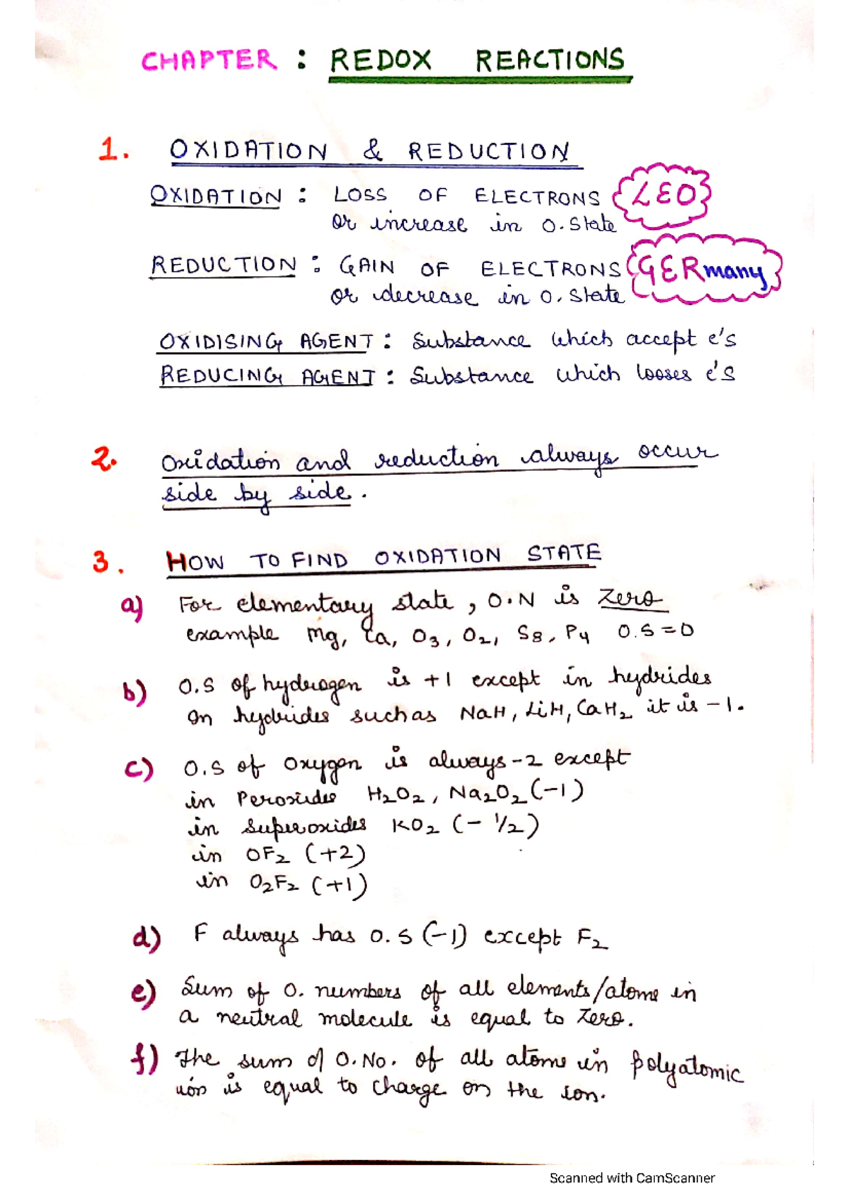 Redoxreactionsshortnotes 1 - Chemistry-1 - Studocu