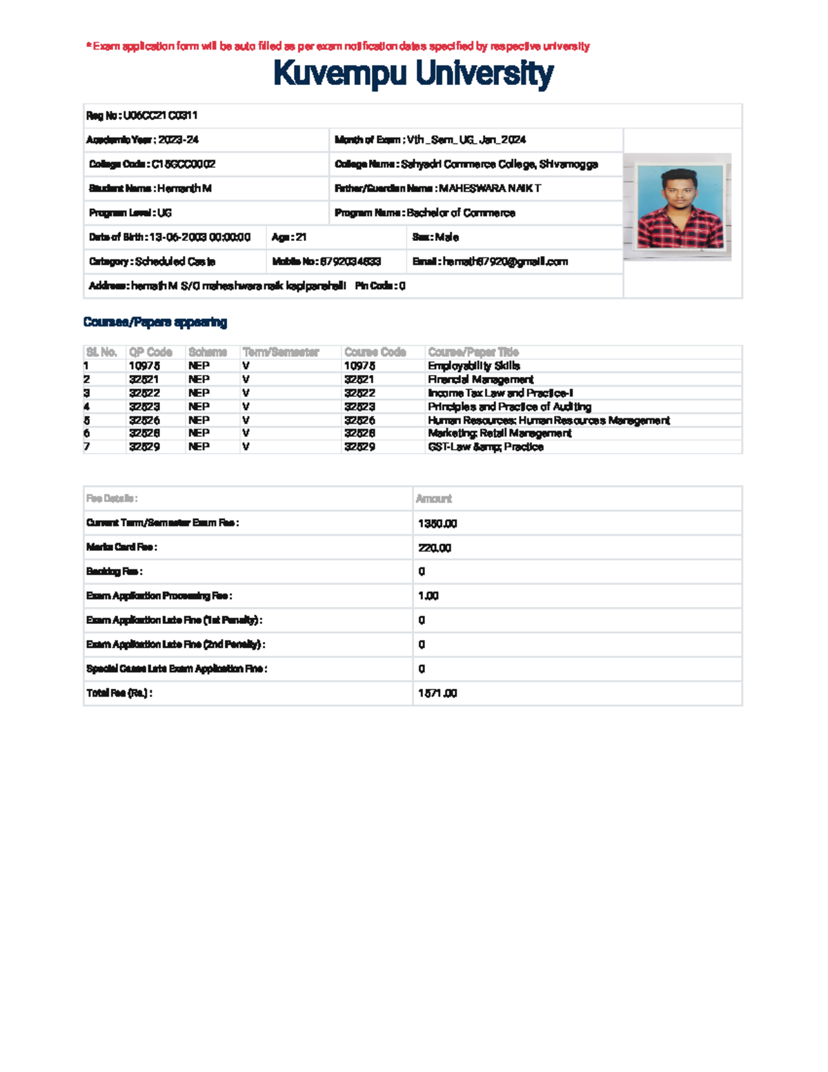 Uucms.karnataka.gov.in Exam General Print Exam Application - * Exam ...