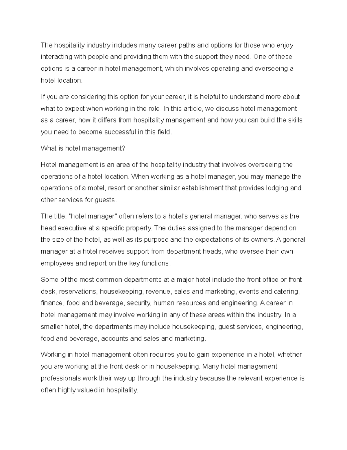 Hotel Management - The hospitality industry includes many career paths ...