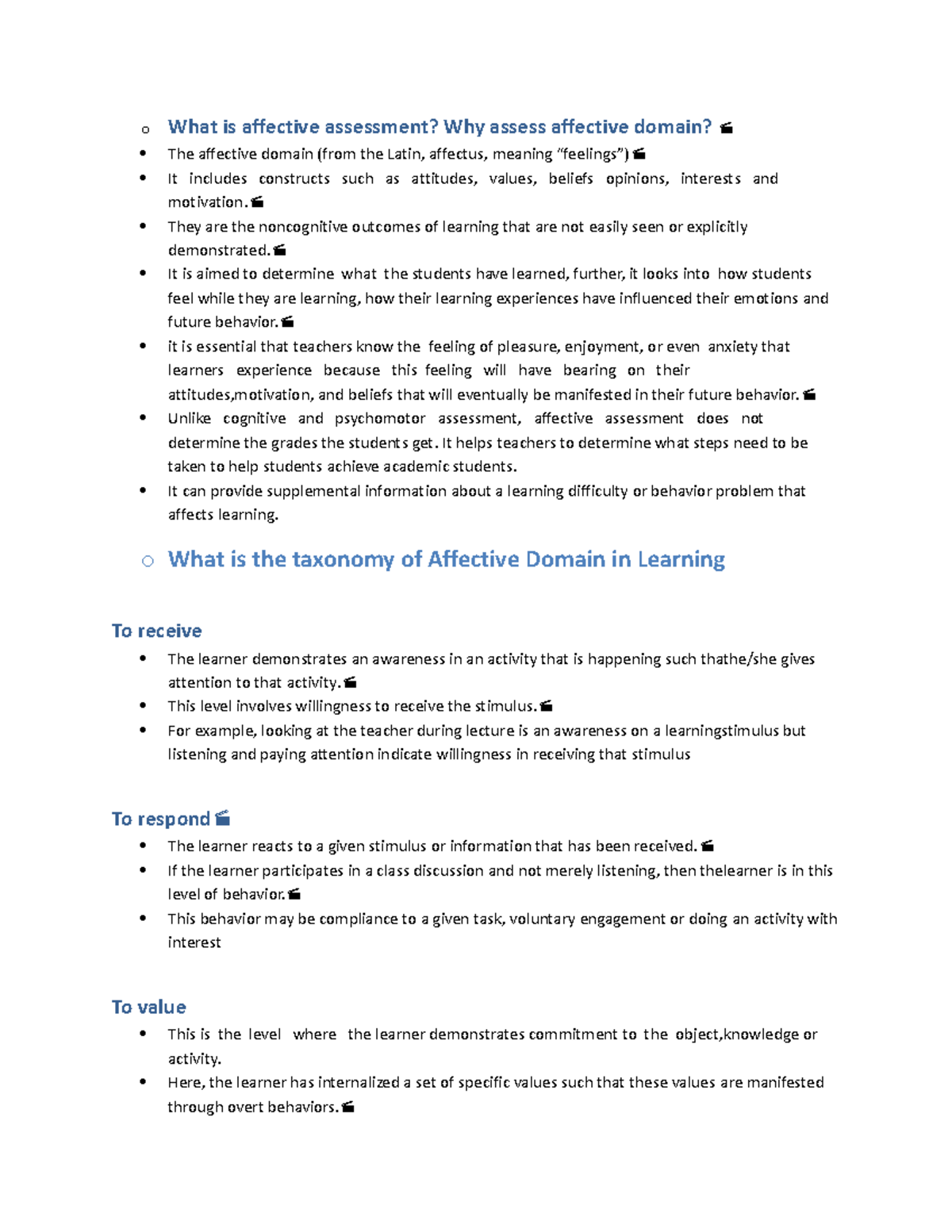 Affective Assessment - o What is affective assessment? Why assess ...