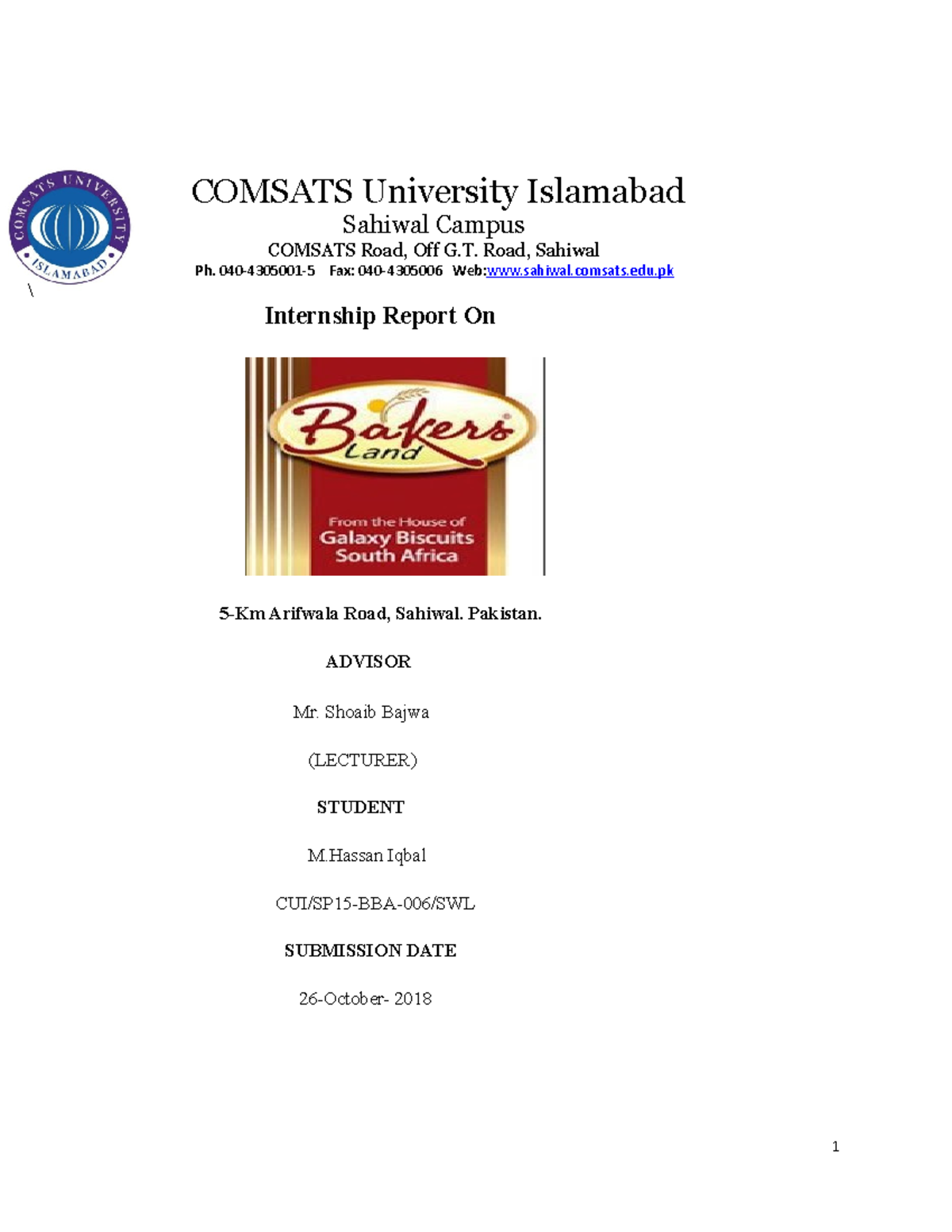 Hassan Final Internship Report - COMSATS University Islamabad Sahiwal ...