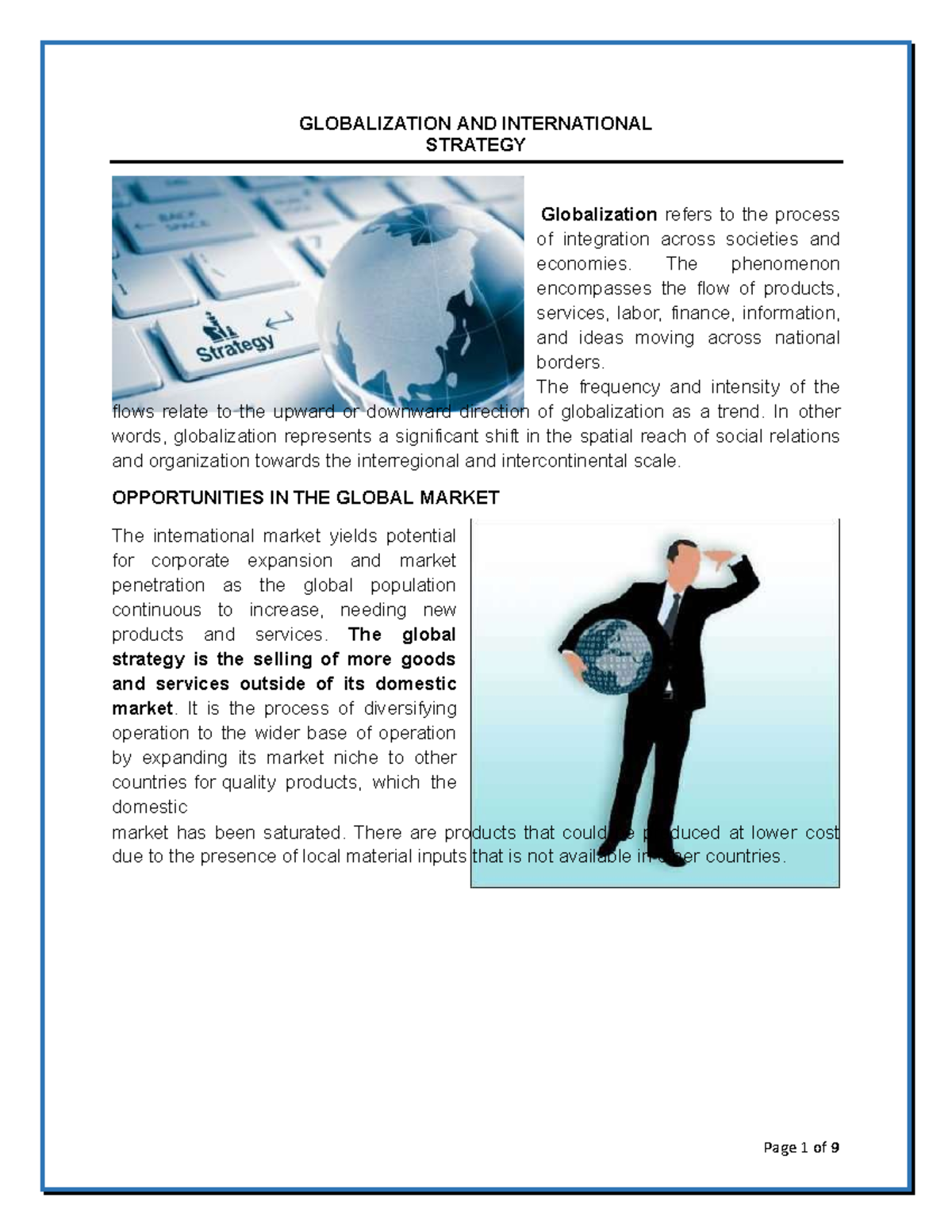 Globalization AND International Strategy - Page 1 of 9 GLOBALIZATION ...