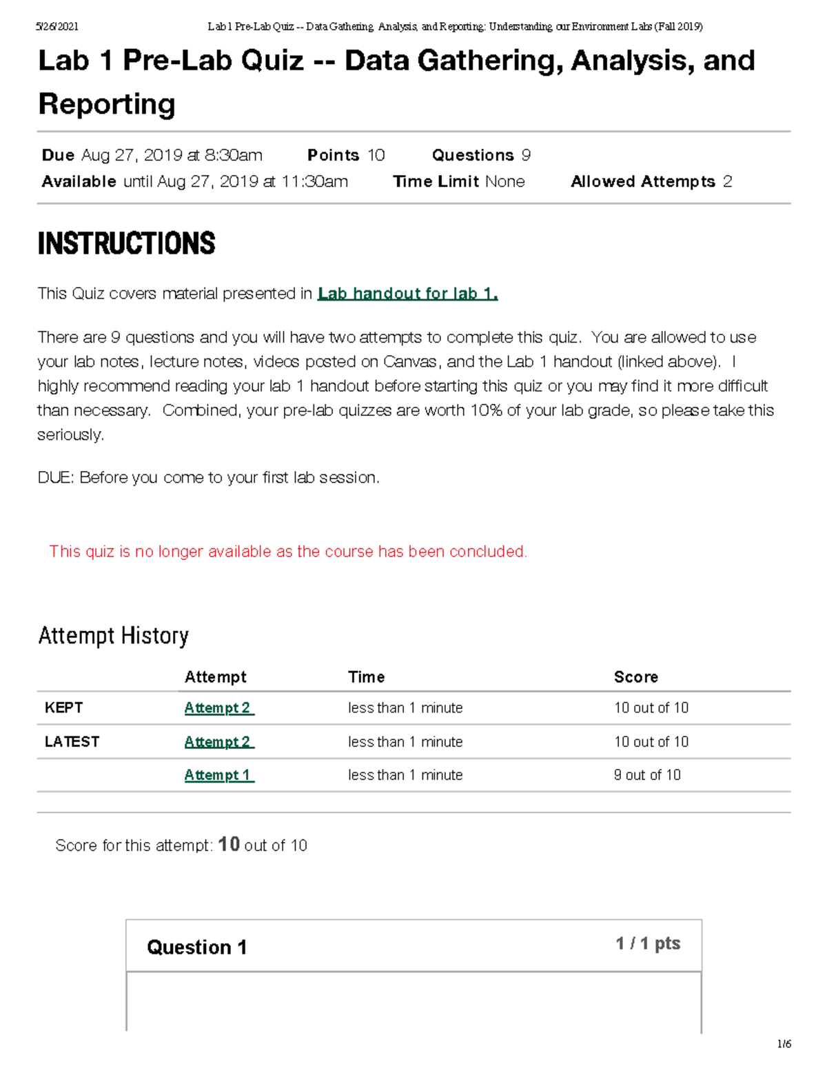 Lab 1 Pre-Lab Quiz - Data Gathering, Analysis, and Reporting ...