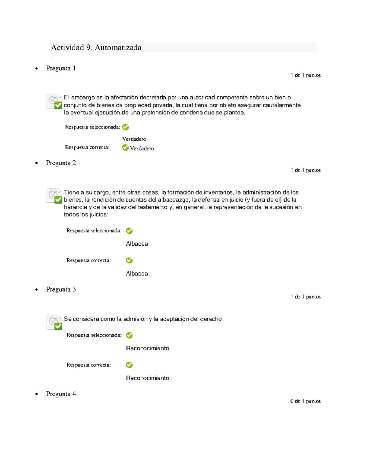 Actividad 9. Automatizada _ Derecho Procesal Civil - Actividad 9. Automatizada Pregunta 1 1 de 1 ...