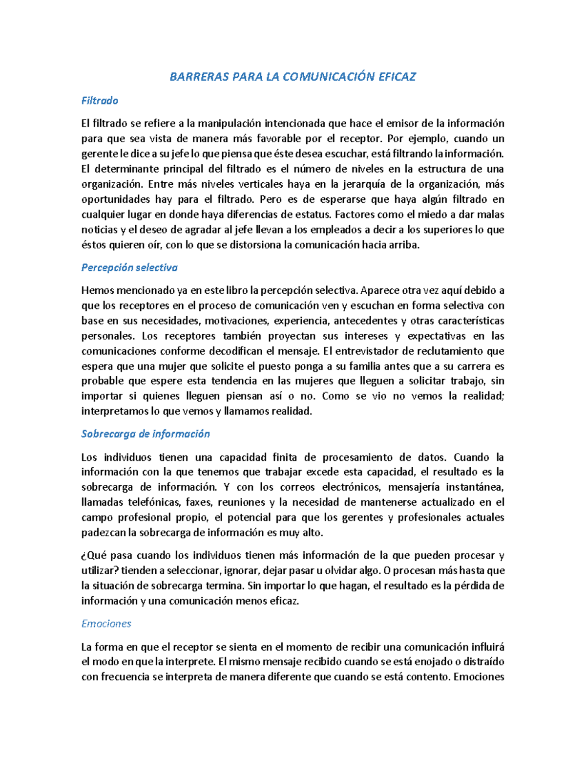 Barreras PARA LA Comunicación Eficaz - BARRERAS PARA LA COMUNICACI”N EFICAZ Filtrado El filtrado ...