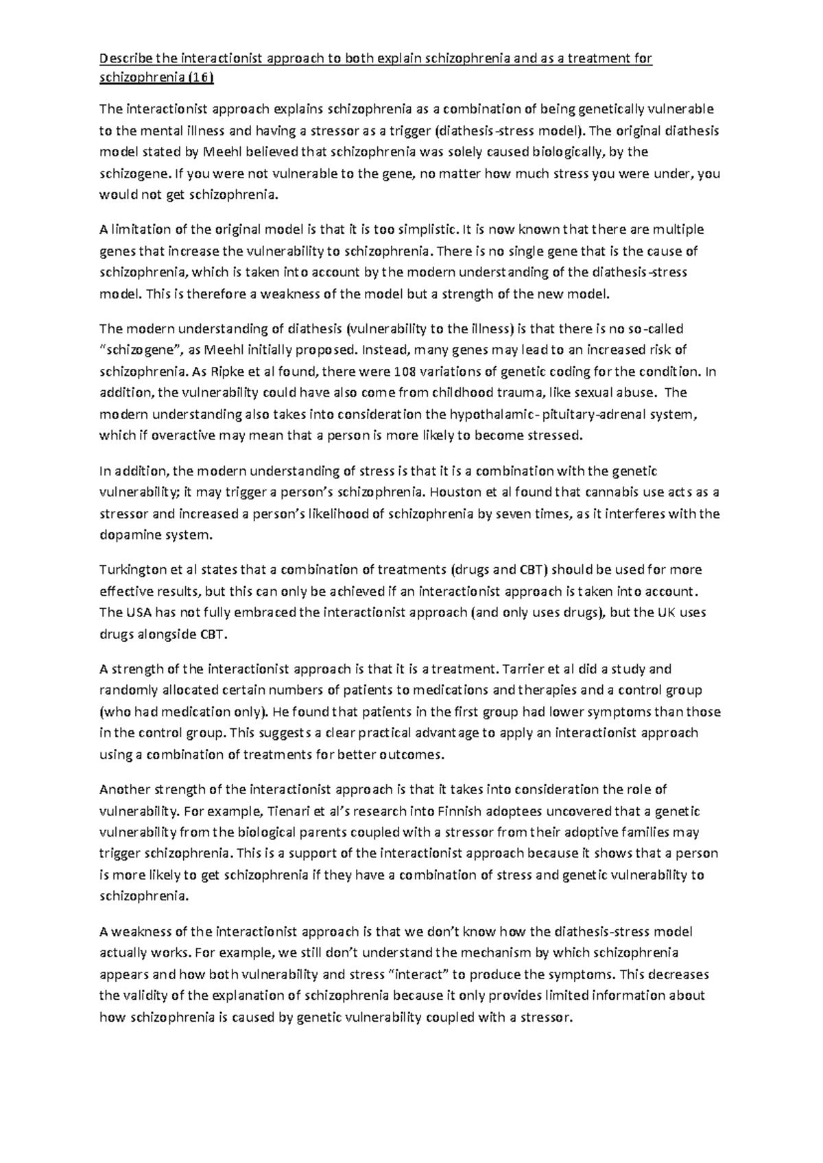 Interactionist approach of scz - Describe the interactionist approach ...