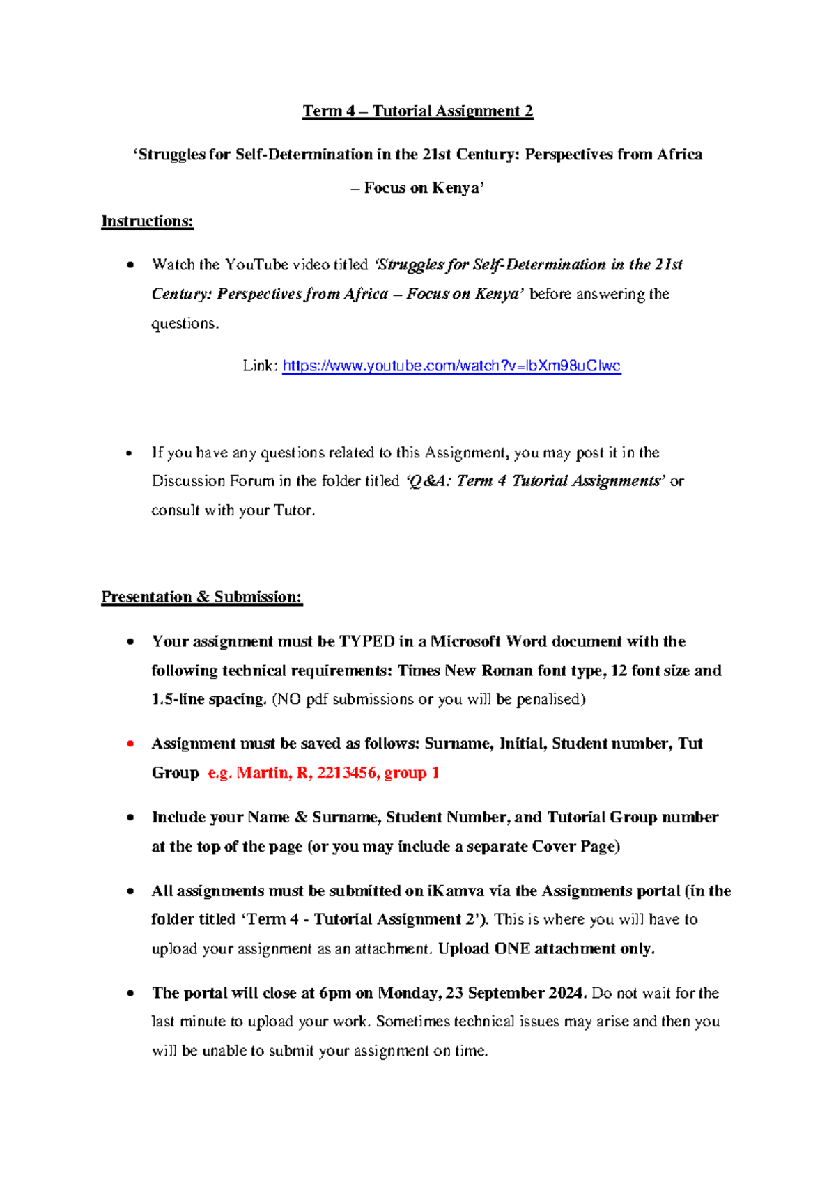 Term 4 - Tutorial Assignment 2 - Term 4 – Tutorial Assignment 2 ‘Struggles for Self ...