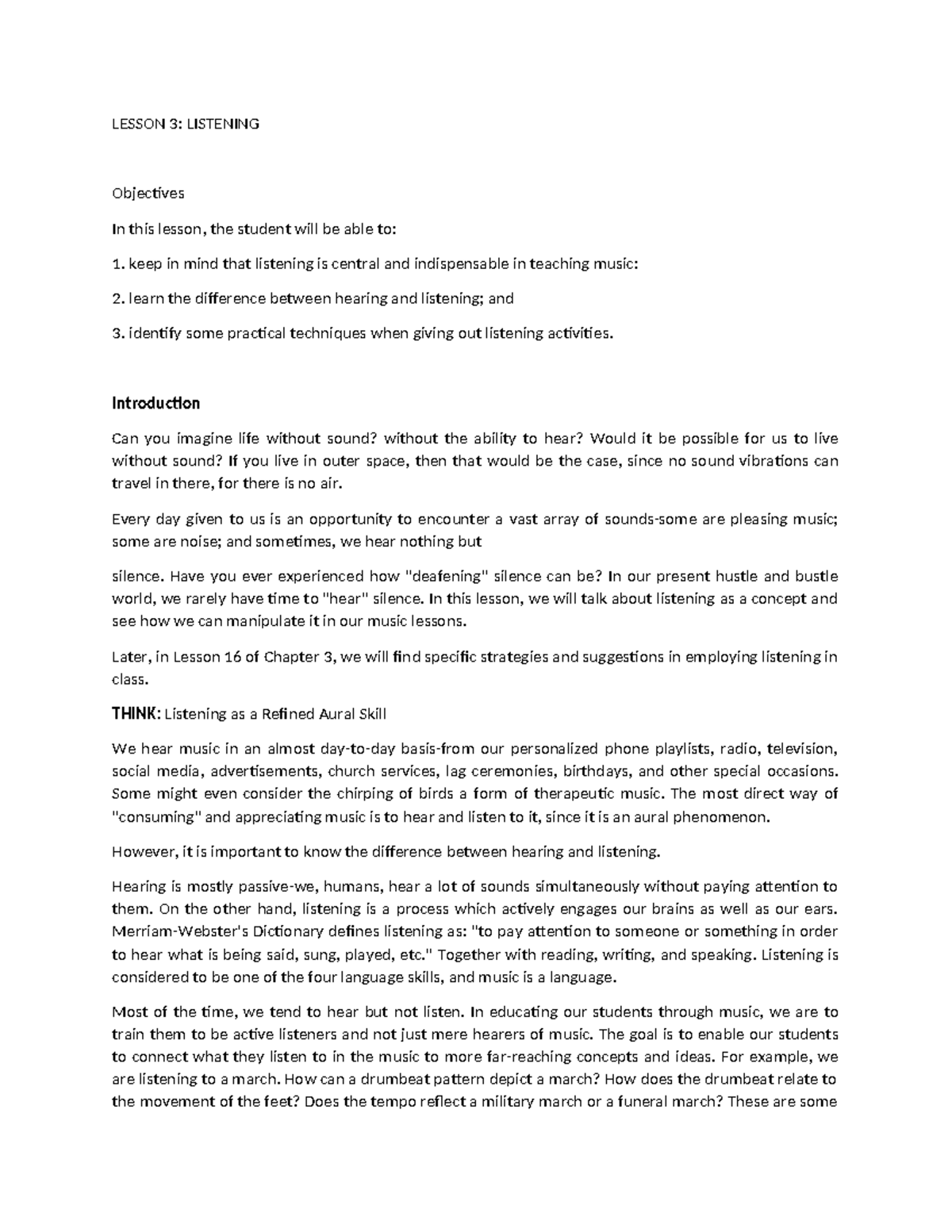 Lesson 3music - music reviewer - LESSON 3: LISTENING Objectives In this ...