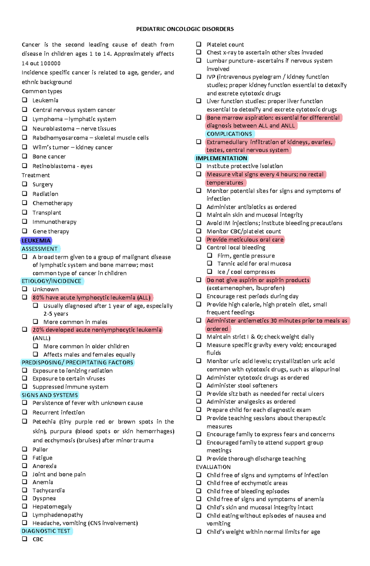 Oncology Part 1 - PEDIATRIC ONCOLOGIC DISORDERS Cancer is the second ...