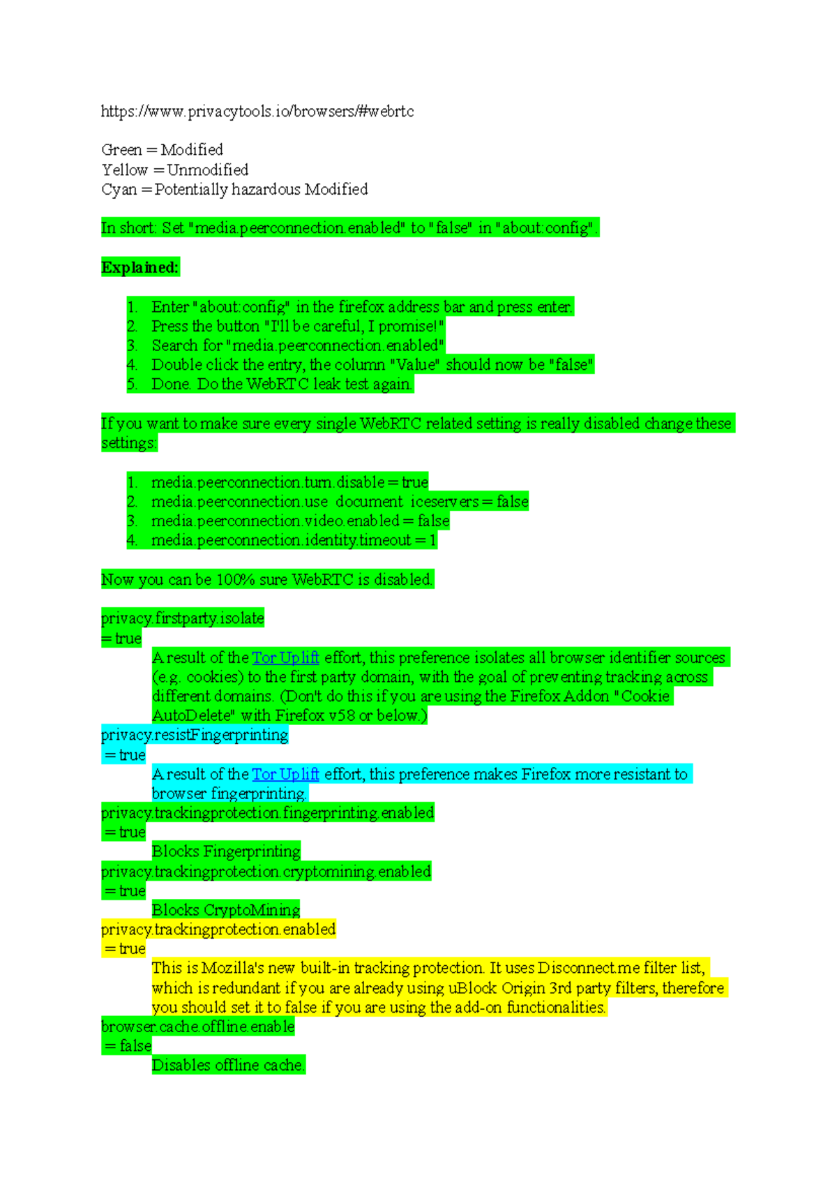 Privacy tools - aboutconfig - privacytools/browsers/#webrtc Green ...