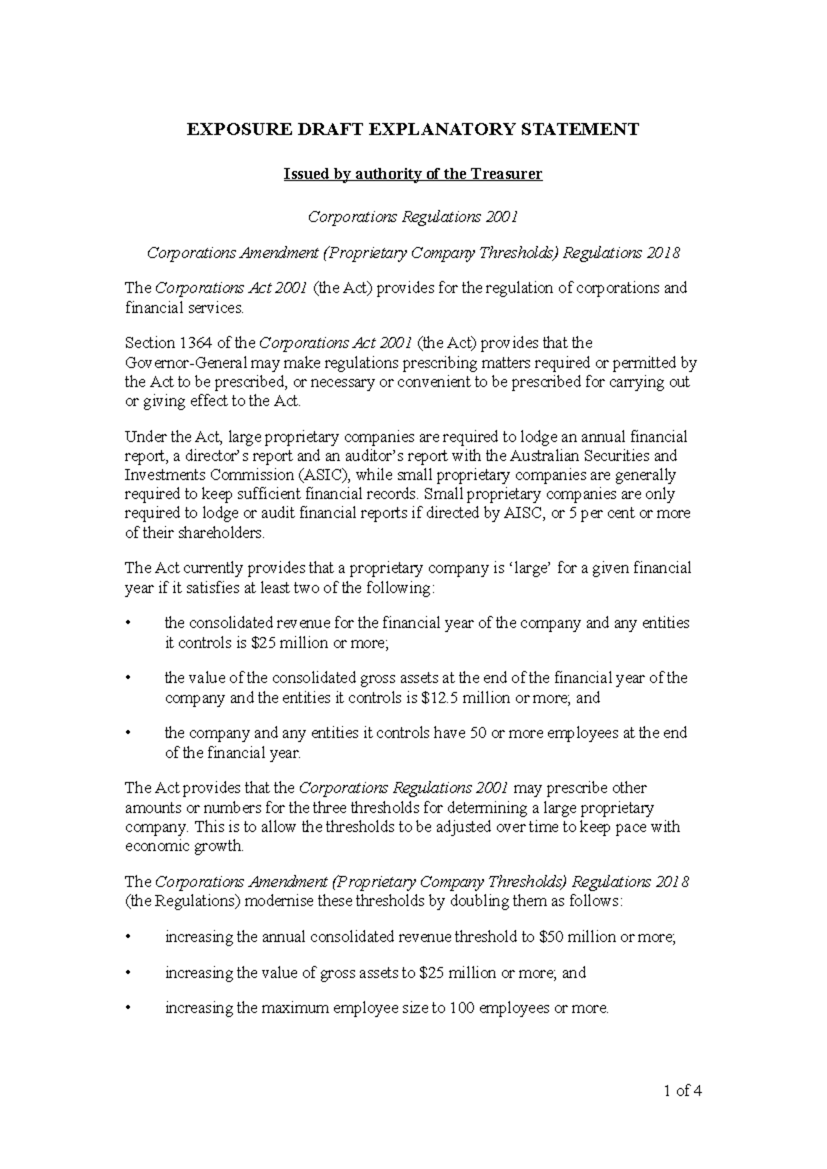 C2018 t342318 Explanatory Statement - EXPOSURE DRAFT EXPLANATORY ...