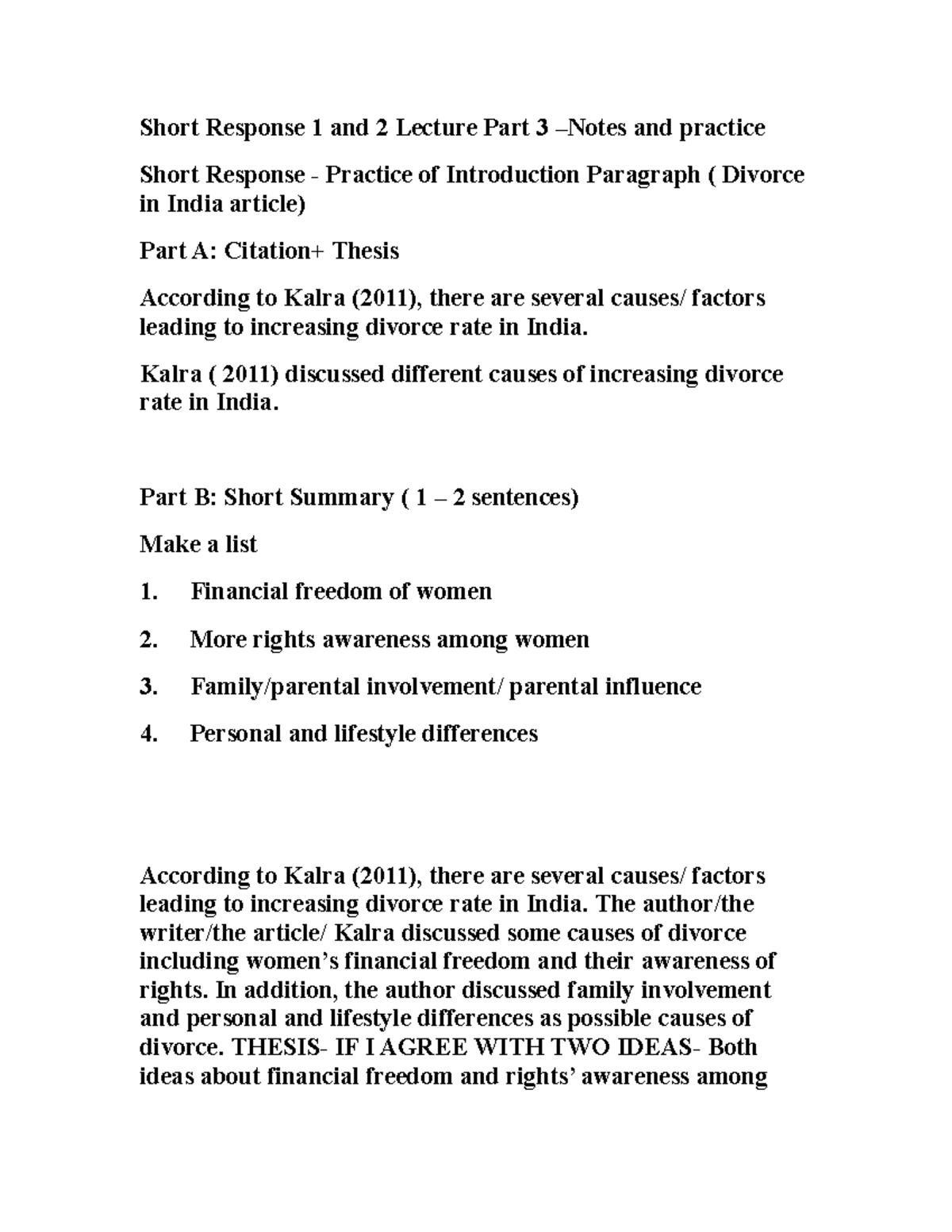 Short Response 1 and 2 Lecture Part 3 - Short Response 1 and 2 Lecture ...