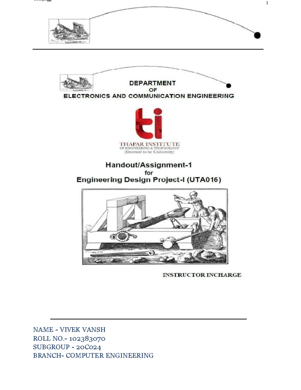 Eced Edp Assignment 1solution Personal Vansh Ckskgg 1 Name Vivek Vansh Roll No 102383070