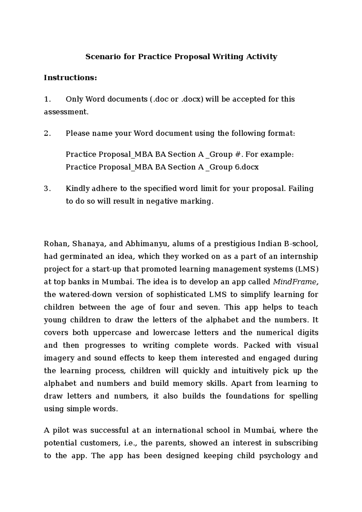 Scenario for Practice Proposal Writing Activity - Scenario for Practice ...