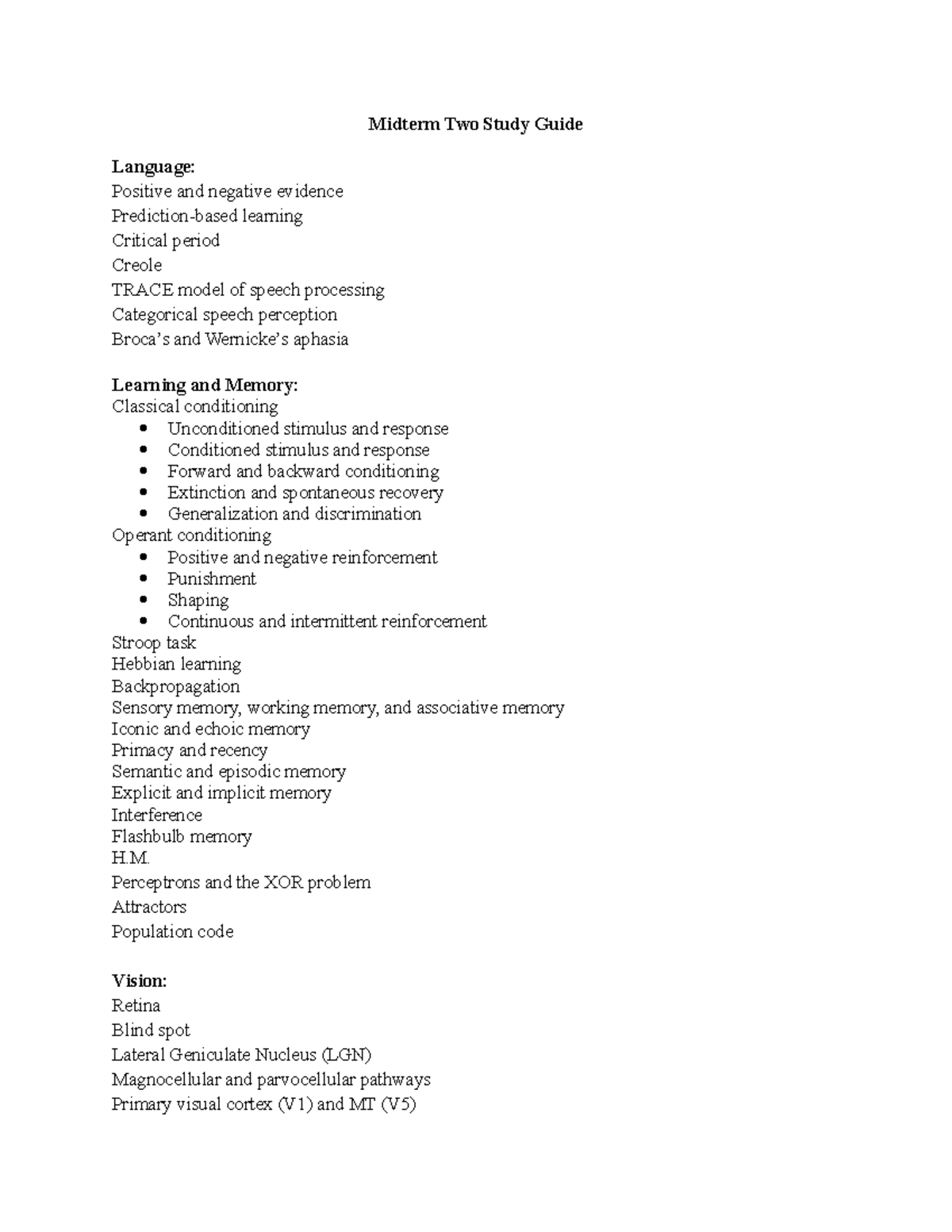 Midterm Two Study Guide - Midterm Two Study Guide Language: Positive ...